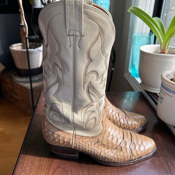 Nocona | Shoes | Vintage Nocona Python Cowboy Boots Mens Size 85 Cream ...